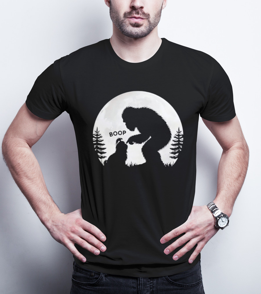 Bigfoot Boop Shih Tzu Moon Silhouette Forest Scene T-Shirt