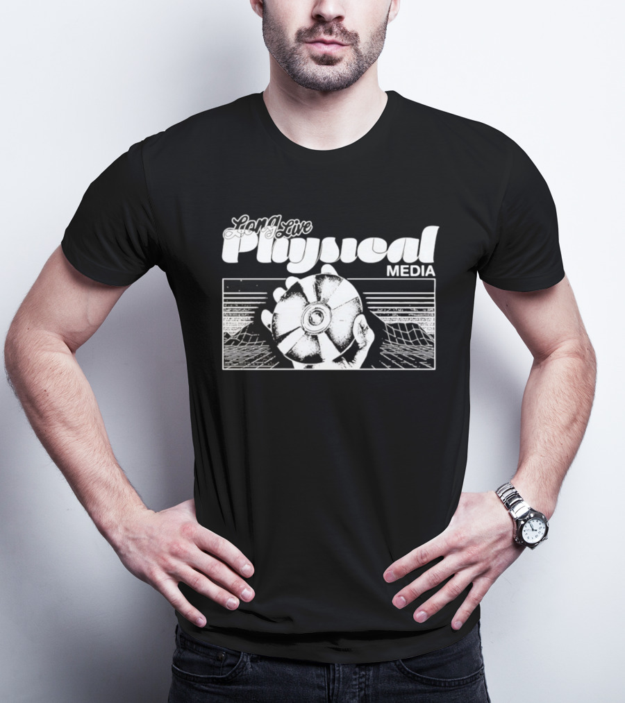 Long Live Physical Media Hand Holding Compact Disc T-Shirt