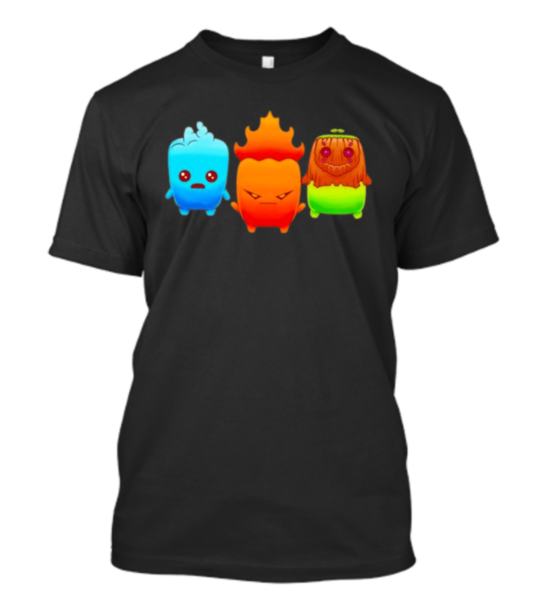 Water Fire And Earth Elemental Creatures Fireboy And Watergirl Cute Characters T-Shirt