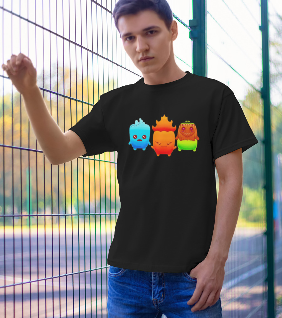 Water Fire And Earth Elemental Creatures Fireboy And Watergirl Cute Characters T-Shirt