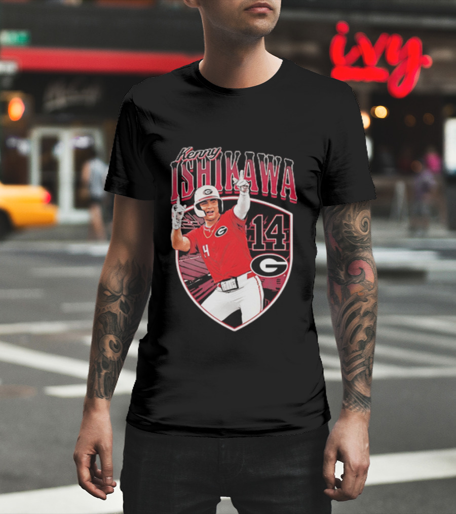 Kenny Ishikawa Georgia Bulldogs 14 Action Pose T-Shirt