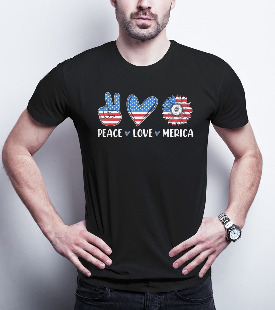 Peace Love Merica American Flag Symbol 4th Of July 2026 T-Shirt