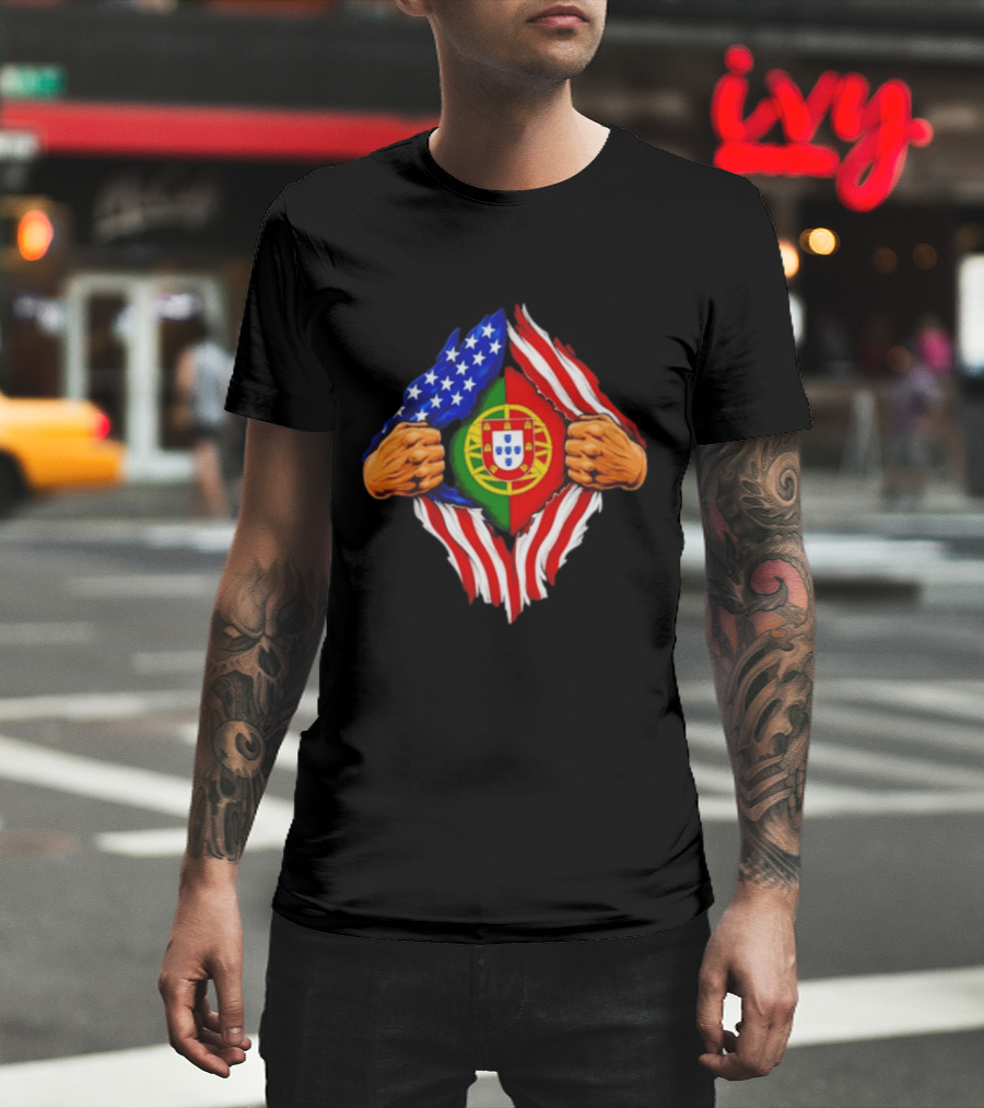 Super Hero American Portuguese Pride Combo Flag T-Shirt