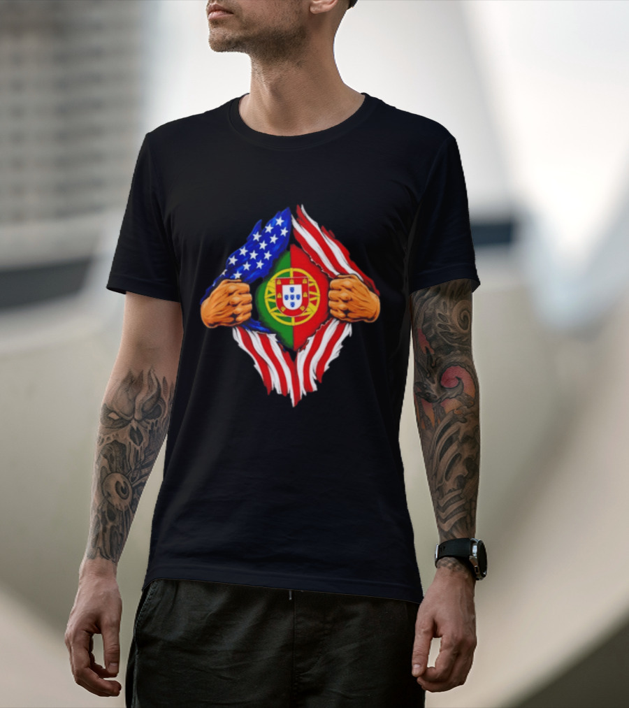 Super Hero American Portuguese Pride Combo Flag T-Shirt