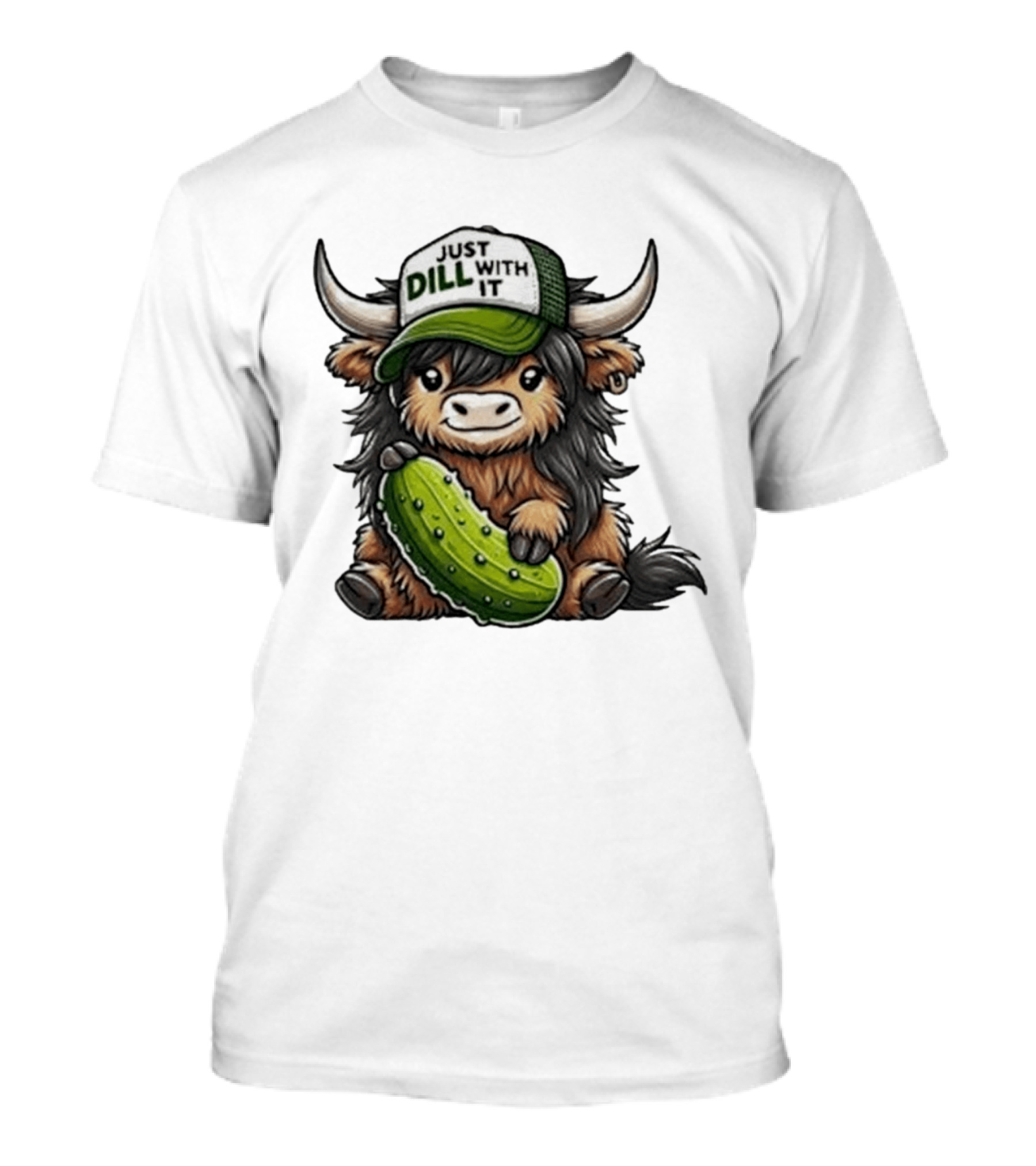Highland Cow Just Dill With It Pickle Hat T-Shirt