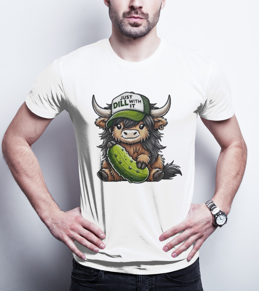 Highland Cow Just Dill With It Pickle Hat T-Shirt