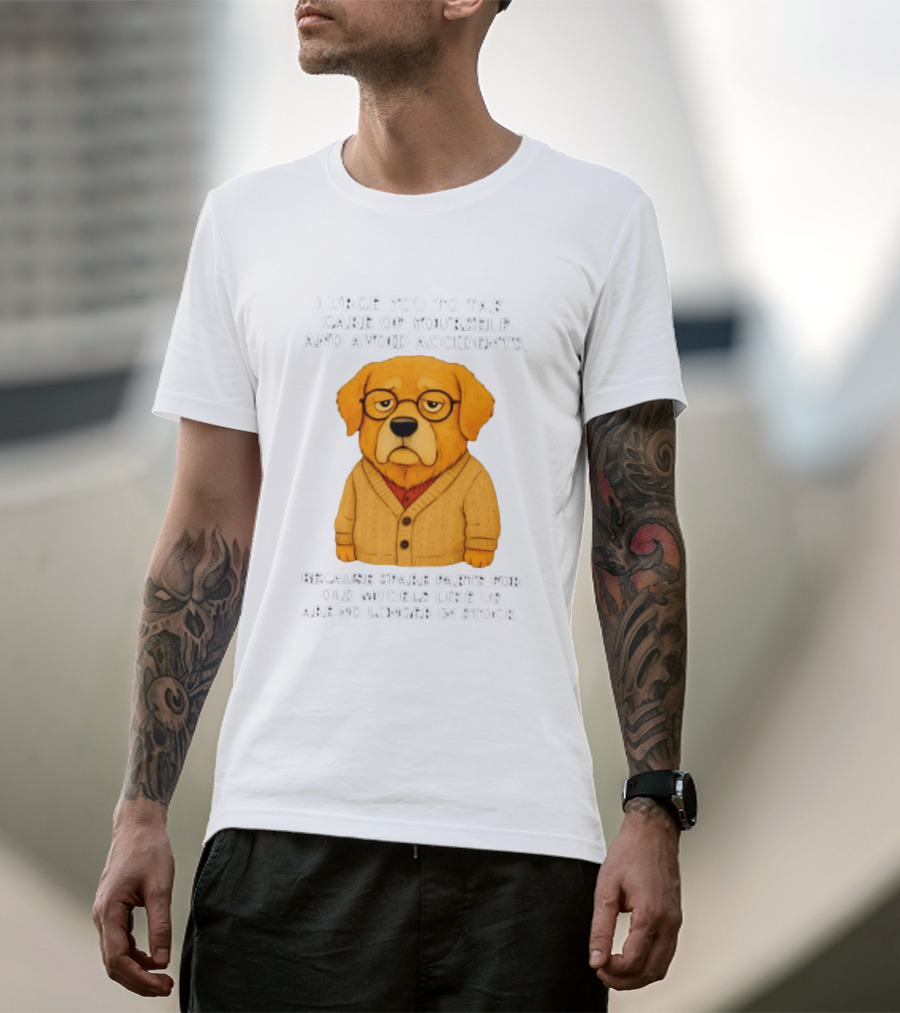 Elderly Golden Retriever Warns To Avoid Accidents Spare Parts For Old Models Not In Stock T-Shirt