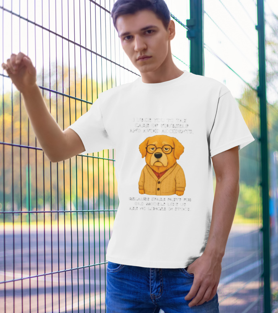 Elderly Golden Retriever Warns To Avoid Accidents Spare Parts For Old Models Not In Stock T-Shirt
