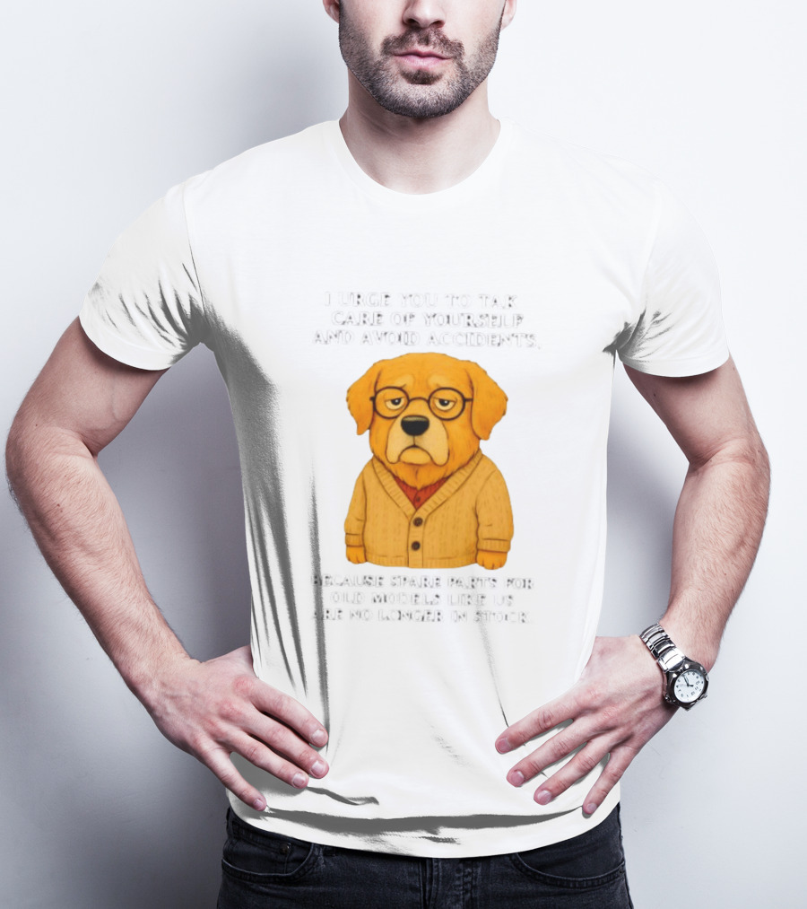 Elderly Golden Retriever Warns To Avoid Accidents Spare Parts For Old Models Not In Stock T-Shirt