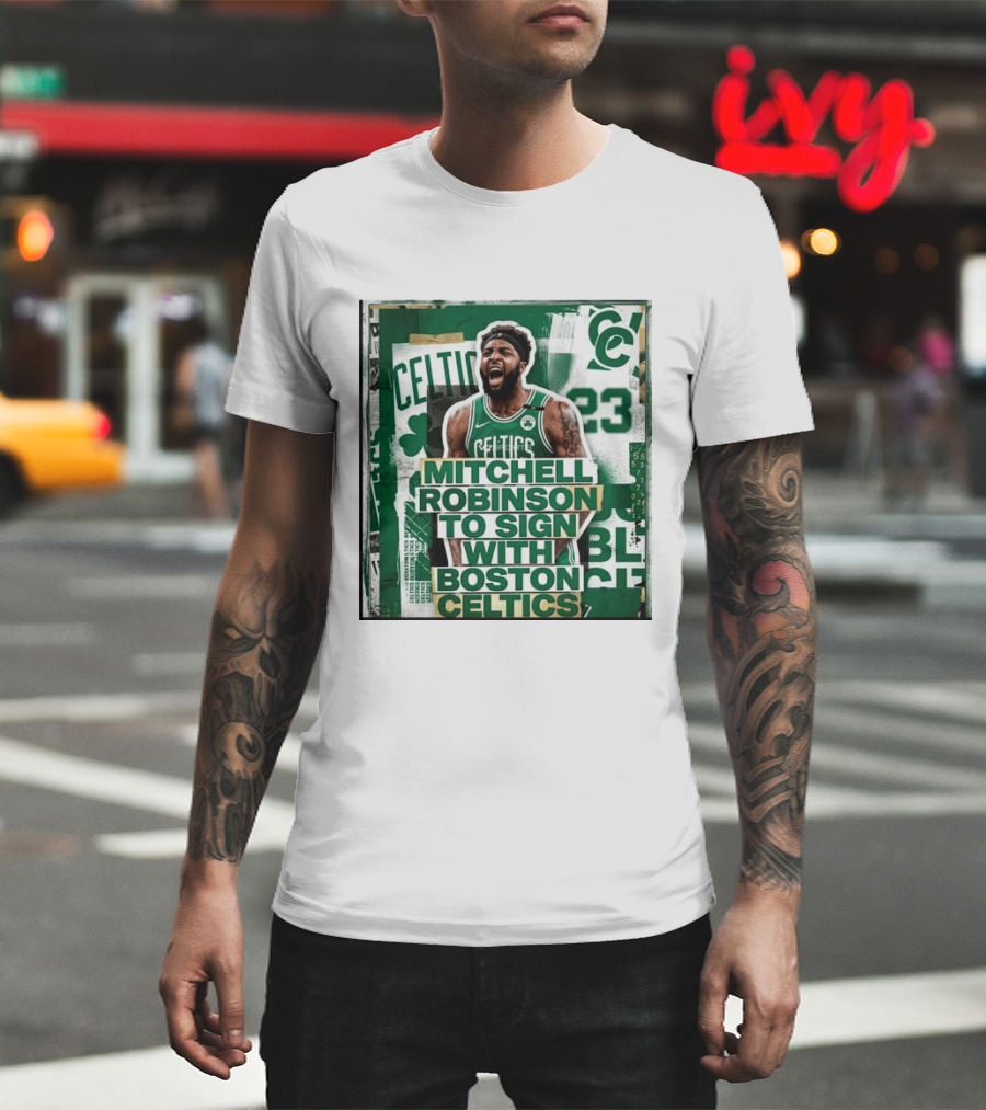 Mitchell Robinson Boston Celtics Signing Announcement Celtics Basketball Sports News T-Shirt