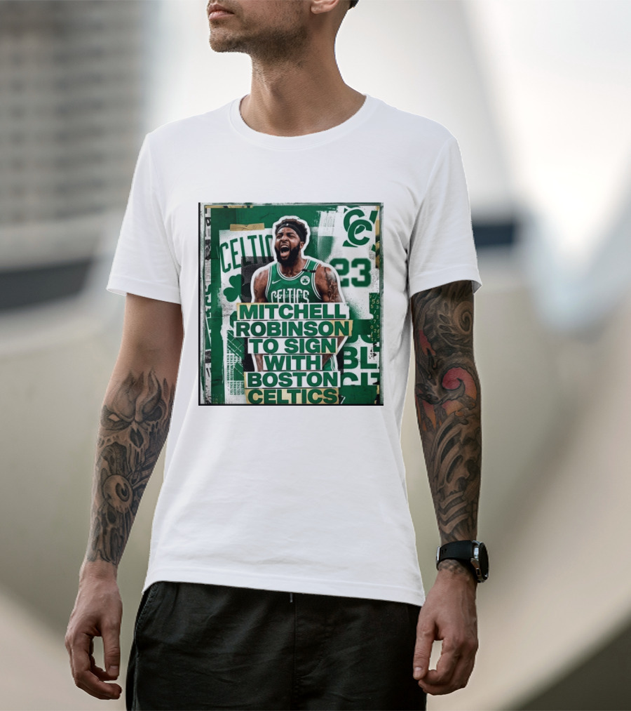Mitchell Robinson Boston Celtics Signing Announcement Celtics Basketball Sports News T-Shirt