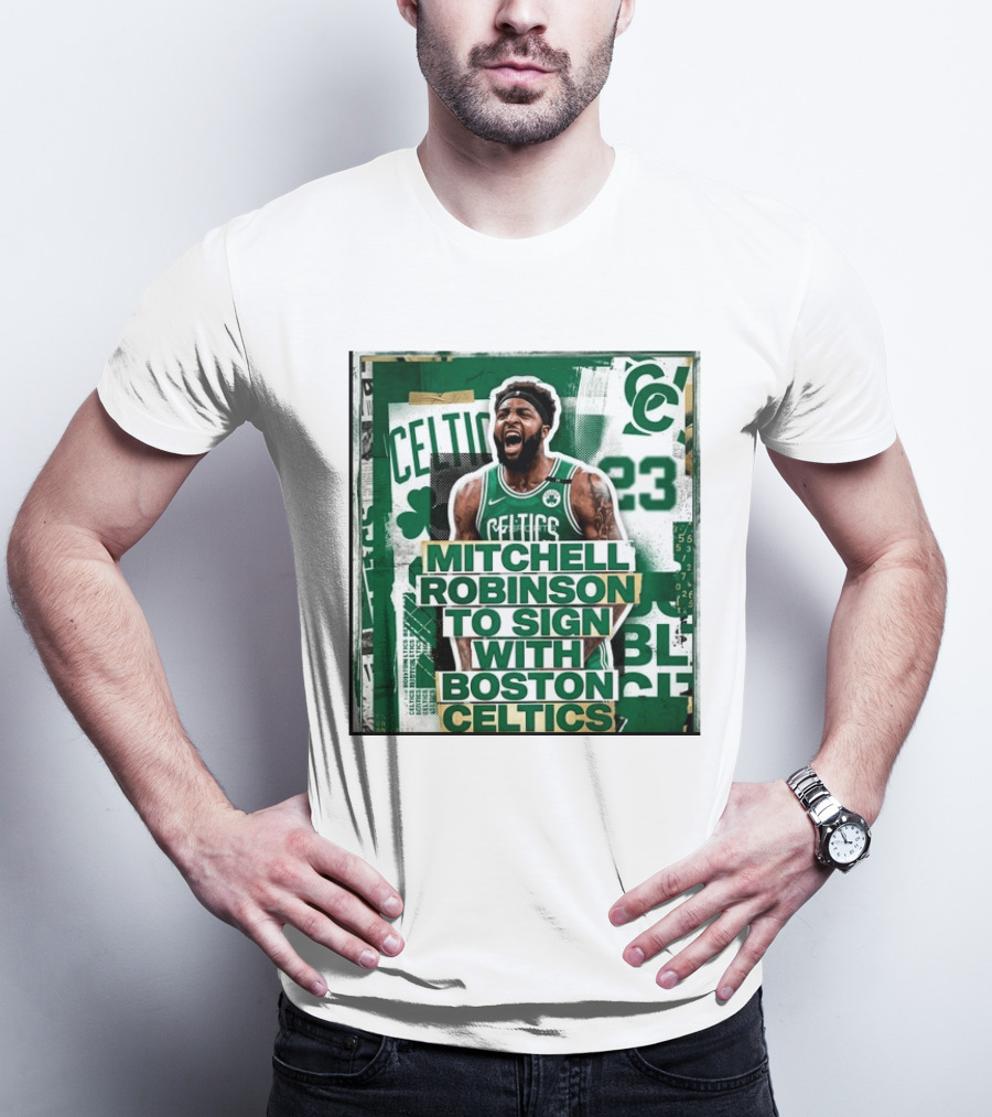 Mitchell Robinson Boston Celtics Signing Announcement Celtics Basketball Sports News T-Shirt