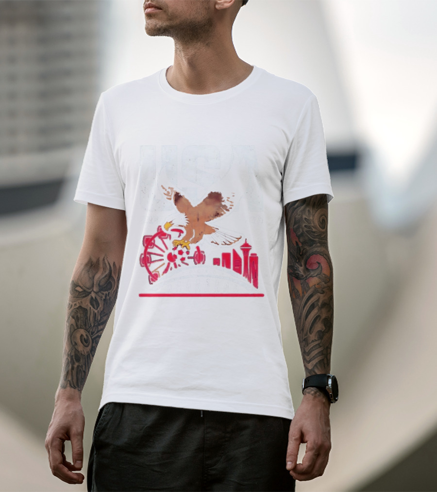 USA 2026 Eagle Space Needle Soccer Seattle Ferris Wheel T-Shirt