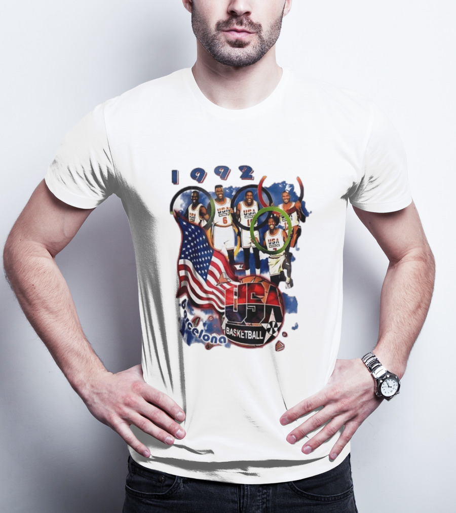 USA Basketball 1992 Dream Team Patrick Ewing David Robinson Michael Jordan Clyde Drexler Barcelona T-Shirt