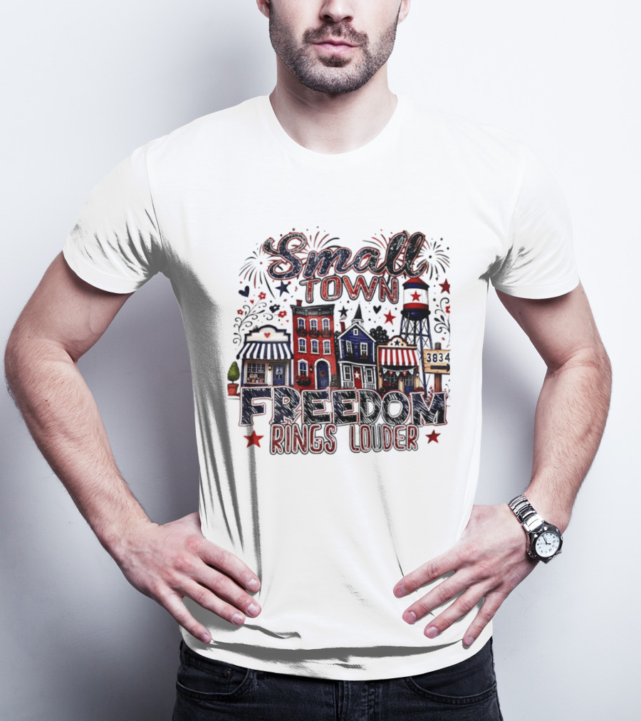 Patriotic Small Town Freedom Rings Louder Fourth Of July Distressed T-Shirt