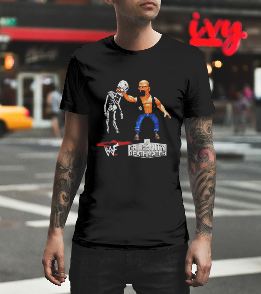 Stone Cold Steve Austin Holding Skeleton WWF MTV Celebrity Deathmatch T-Shirt