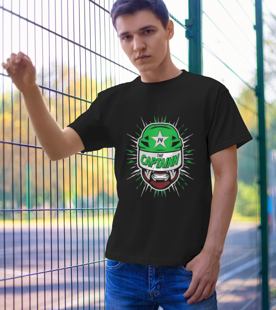 The Captainn Dallas Stars 14 Hockey Beard Helmet T-Shirt