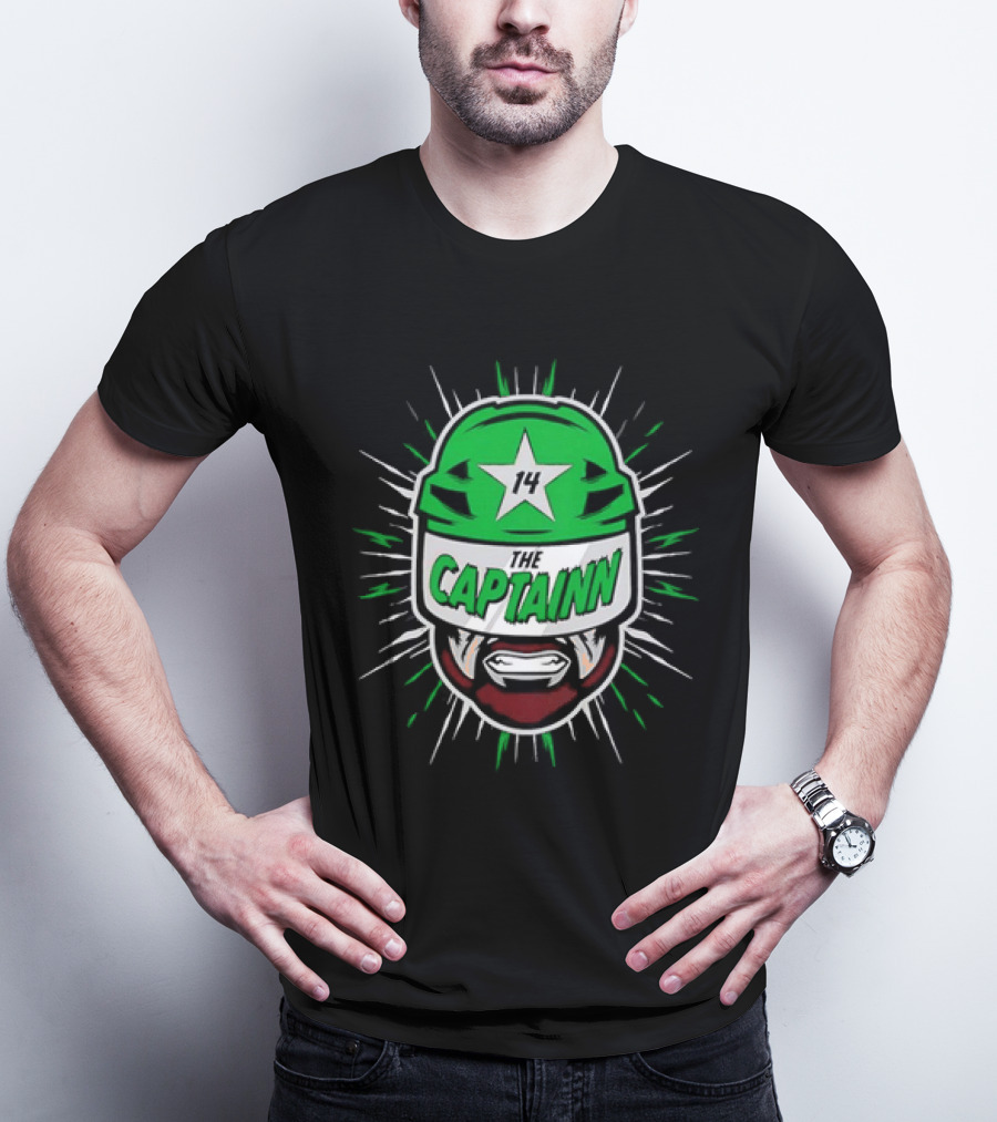 The Captainn Dallas Stars 14 Hockey Beard Helmet T-Shirt