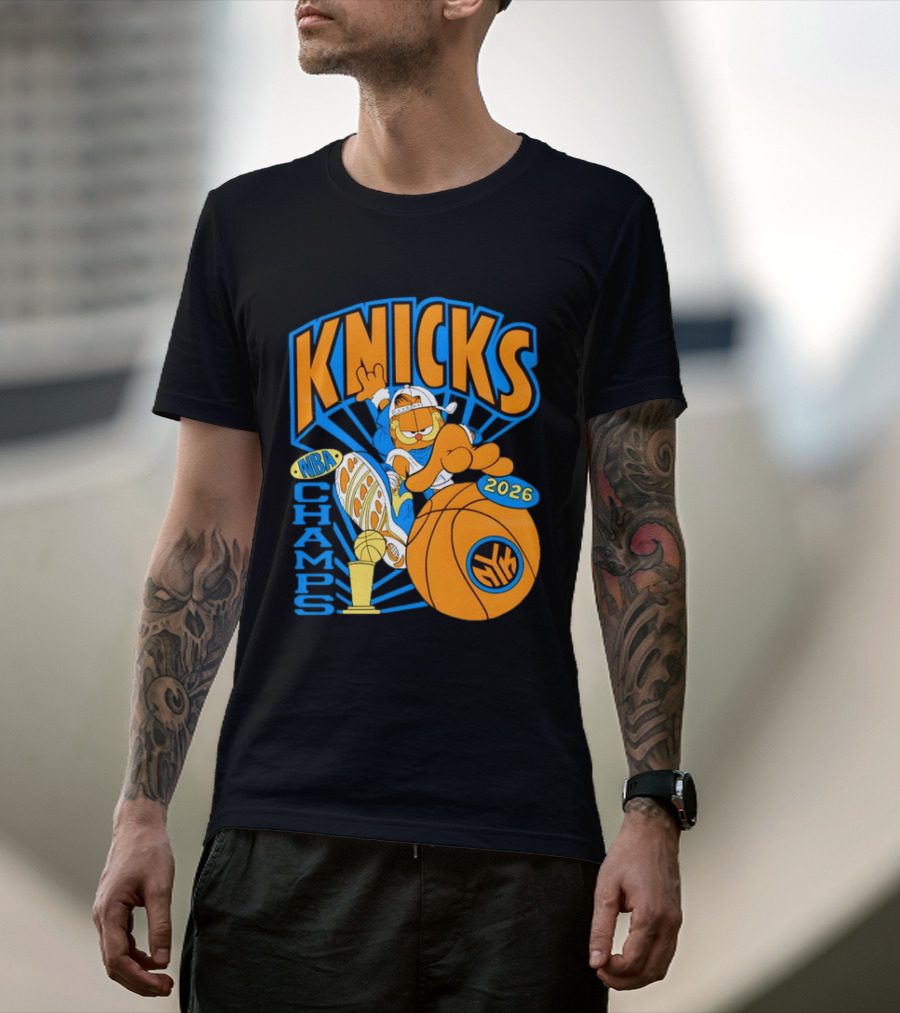Knicks NBA Champs 2026 Orange Cat Basketball T-Shirt