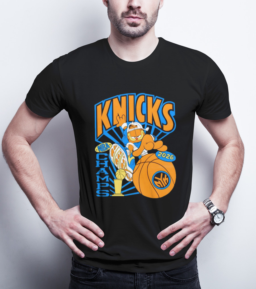 Knicks NBA Champs 2026 Orange Cat Basketball T-Shirt