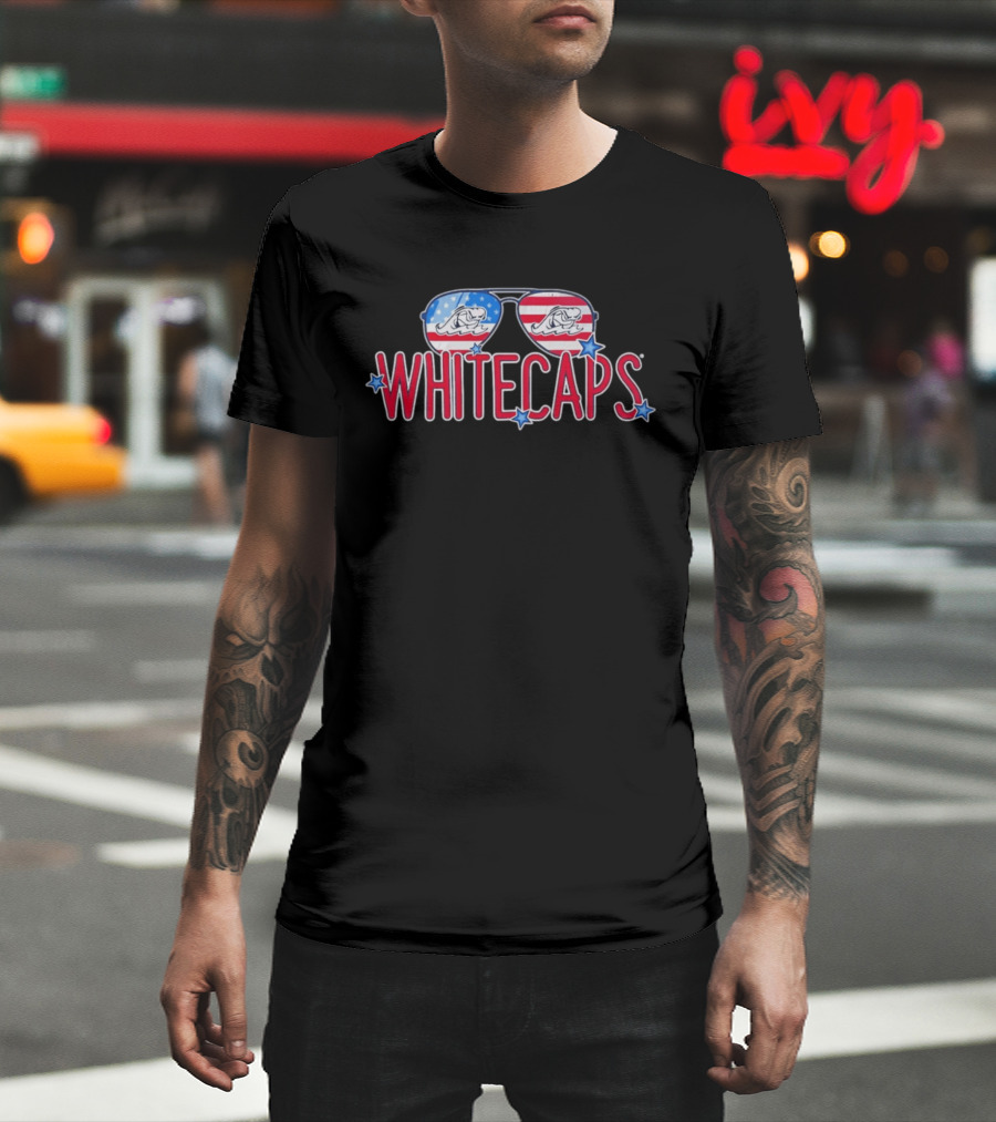 West Michigan Whitecaps American Flag Sunglasses Stars T-Shirt