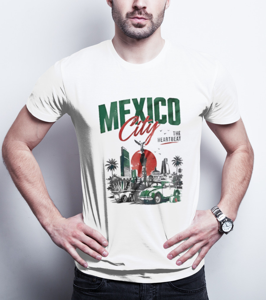 Mexico City Skyline Angel Of Independence Vibrant Heartbeat Landscape T-Shirt
