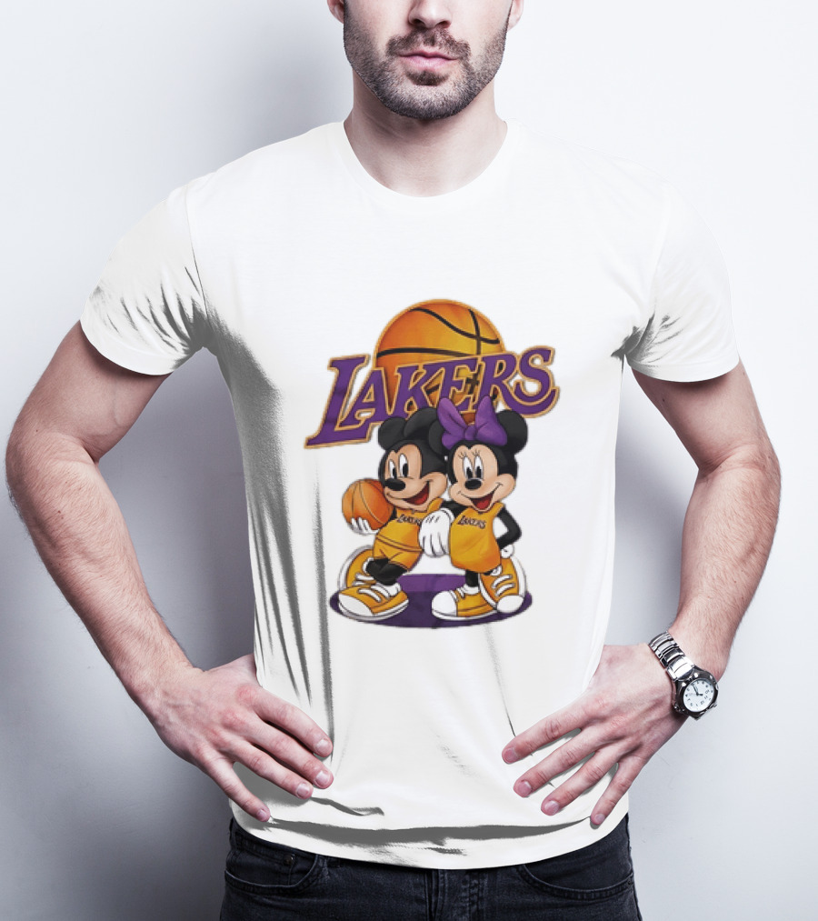Mickey Mouse Los Angeles Lakers Basketball Crossover With Minnie Mouse T-Shirt