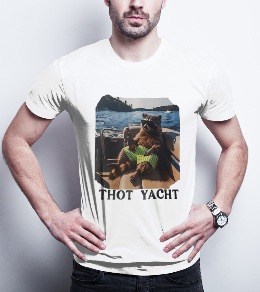 Raccoon Relaxing Thot Yacht Boat Adventure T-Shirt