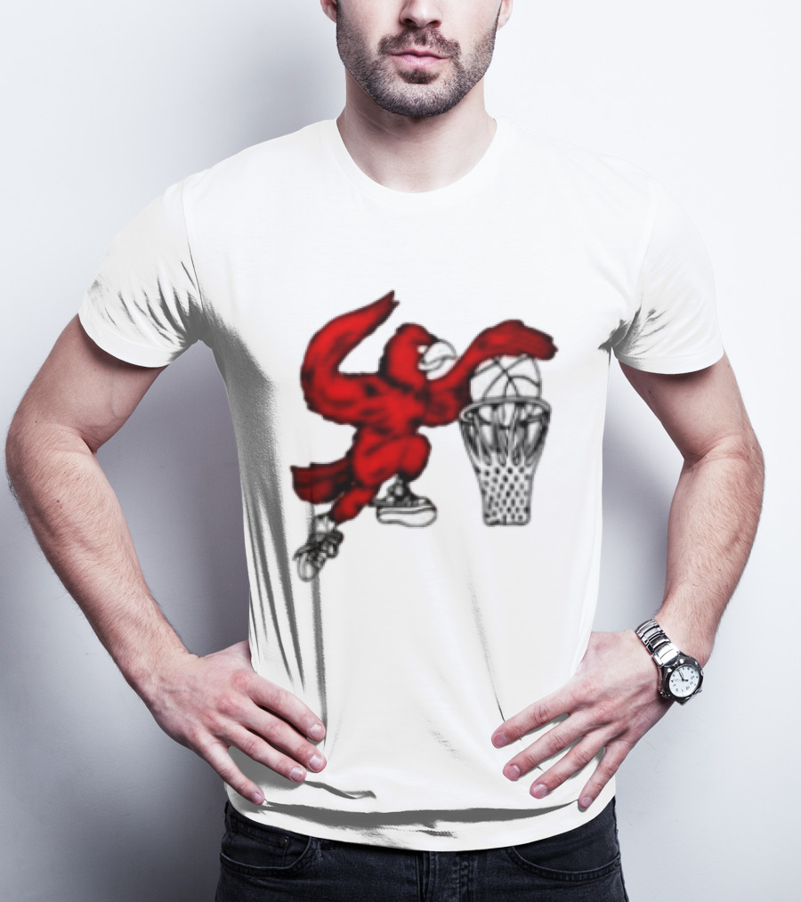 Red Cardinal Bird Dunking Basketball T-Shirt