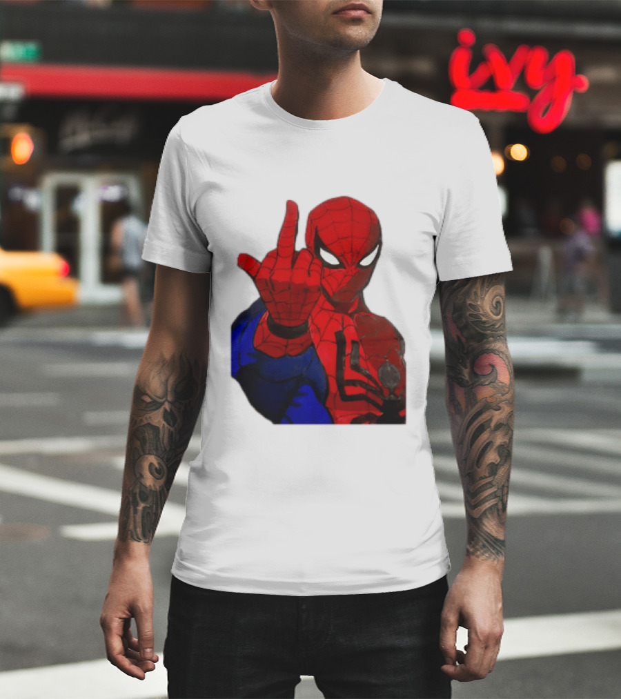 Spider Man Middle Finger Gesture Iconic Superhero Attitude T-Shirt