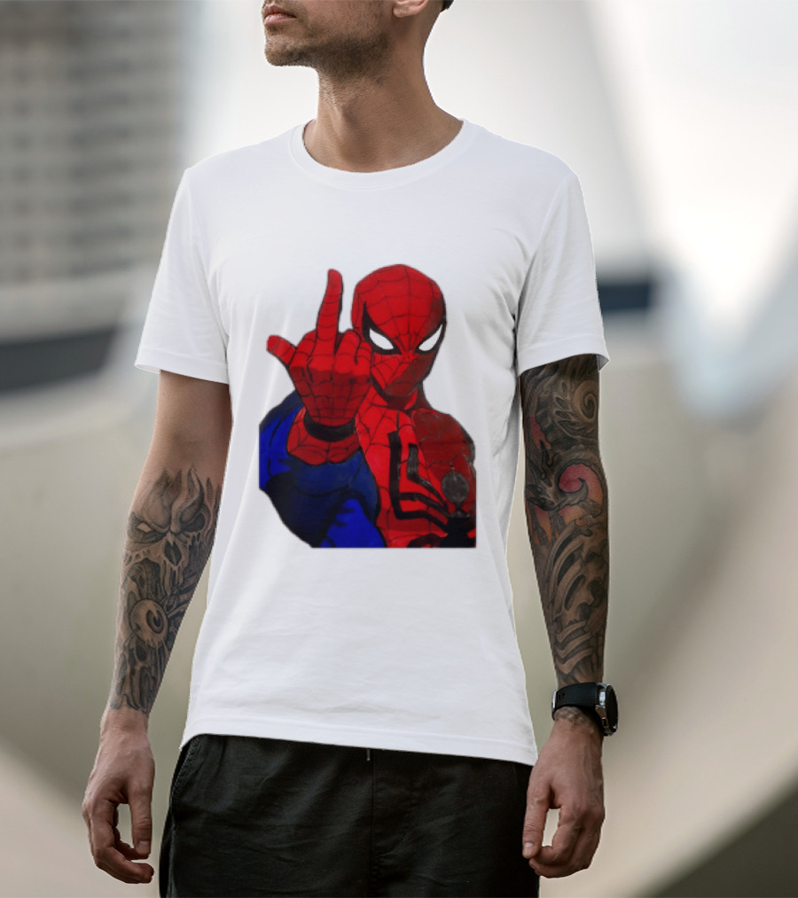 Spider Man Middle Finger Gesture Iconic Superhero Attitude T-Shirt