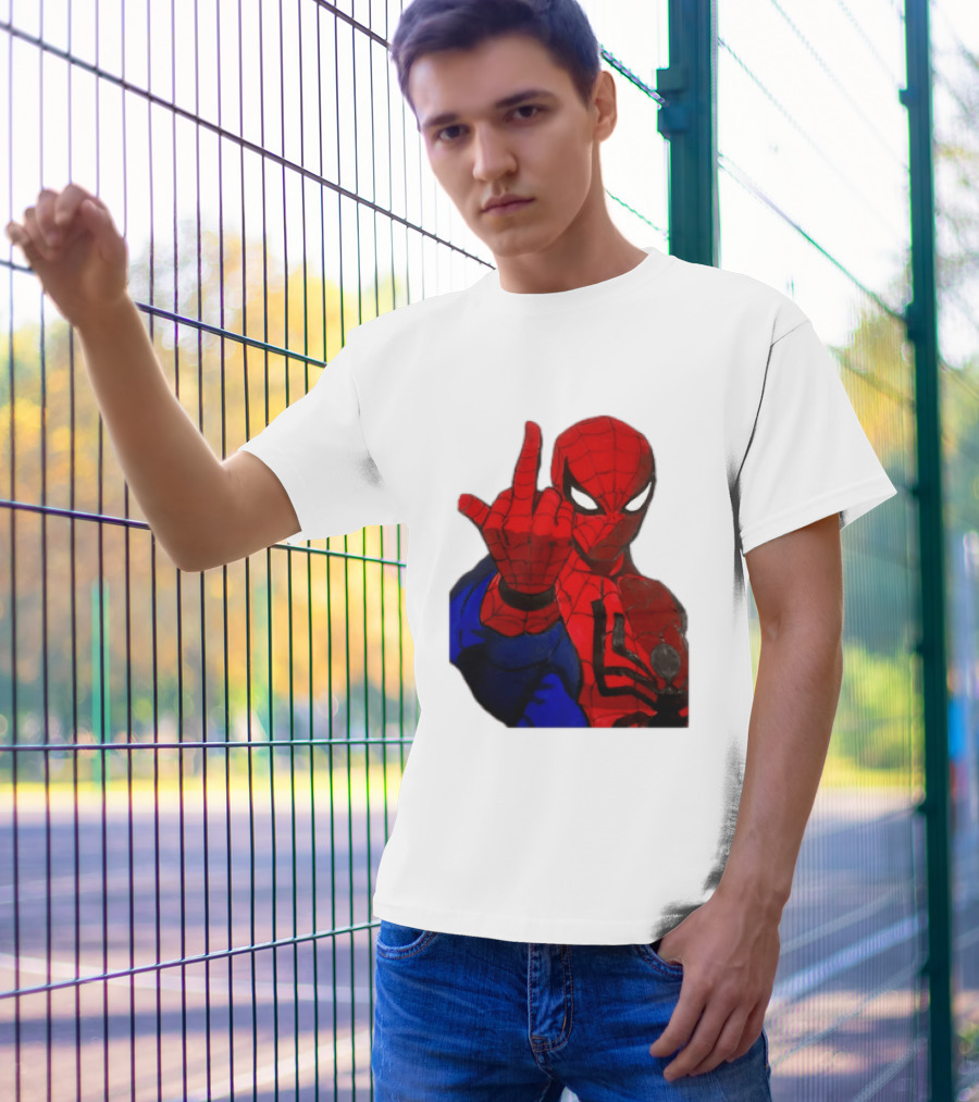 Spider Man Middle Finger Gesture Iconic Superhero Attitude T-Shirt
