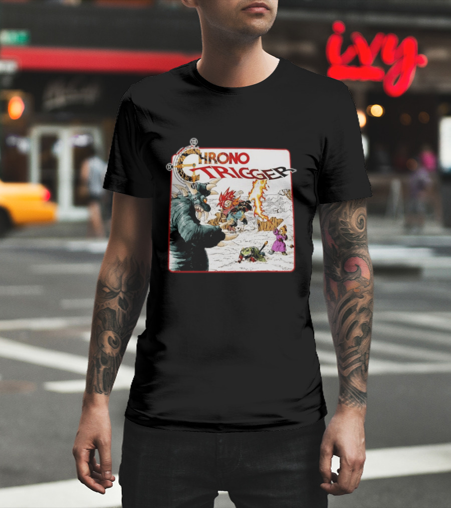 Chrono Trigger Iconic Gaming Adventure Characters And Battle Scene T-Shirt
