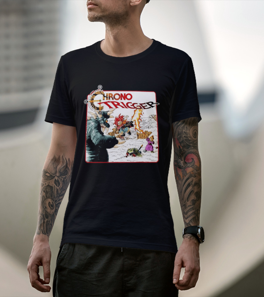Chrono Trigger Iconic Gaming Adventure Characters And Battle Scene T-Shirt