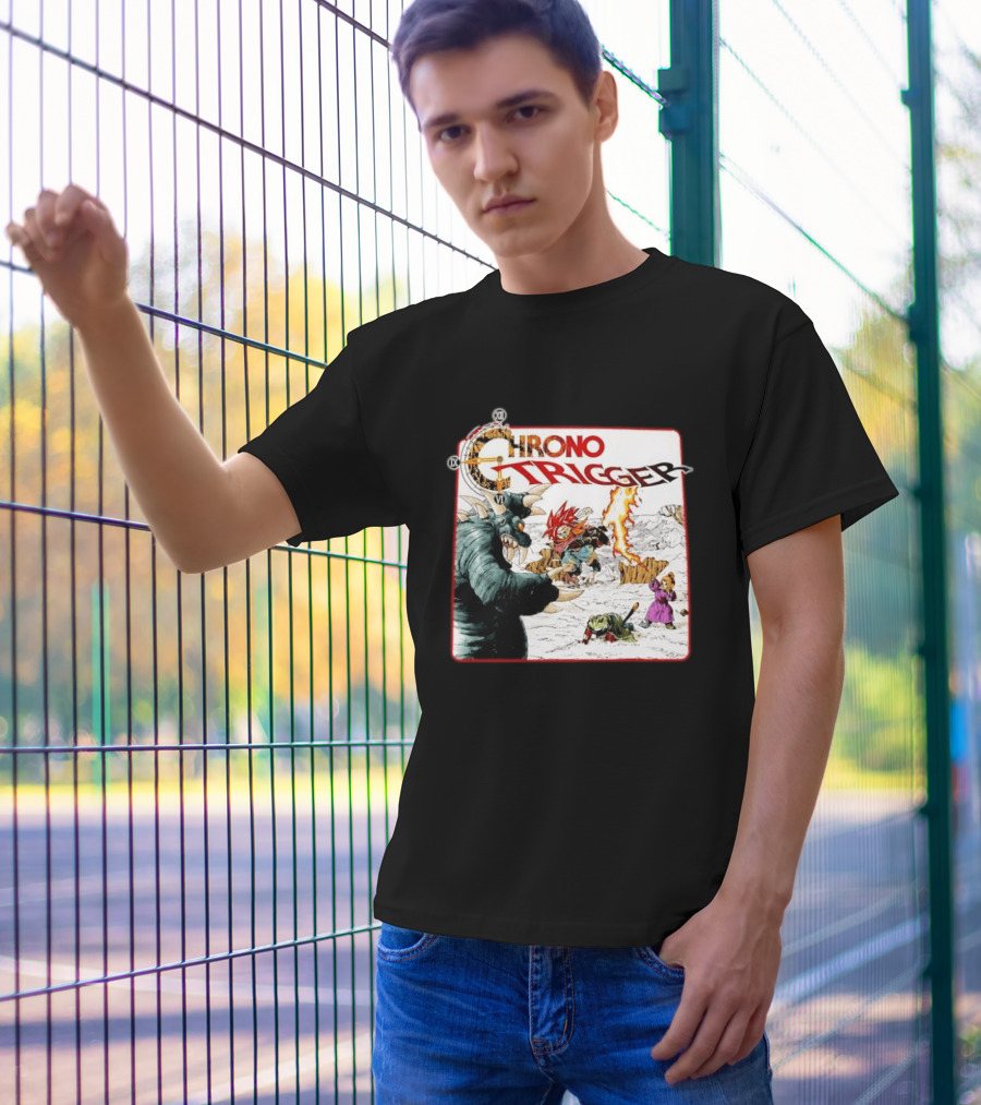 Chrono Trigger Iconic Gaming Adventure Characters And Battle Scene T-Shirt
