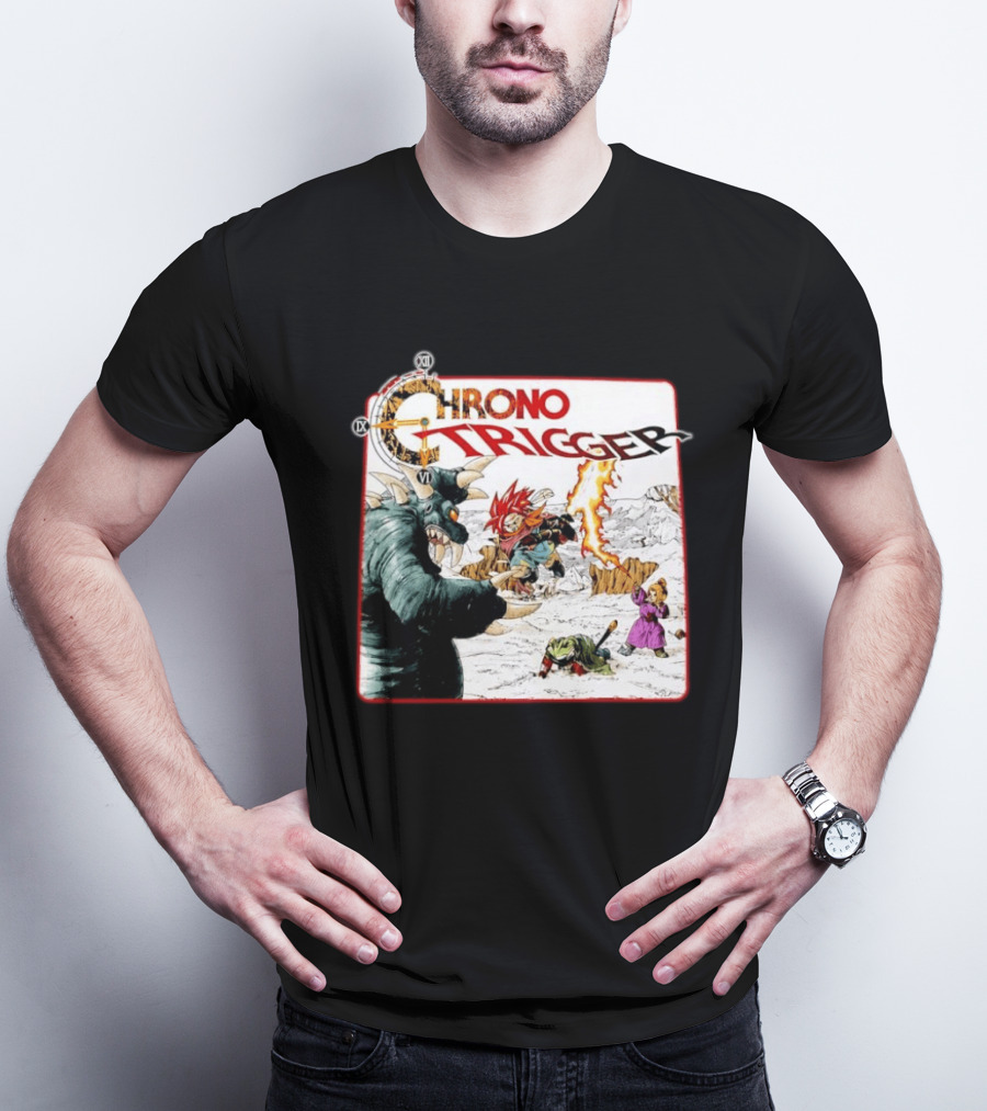 Chrono Trigger Iconic Gaming Adventure Characters And Battle Scene T-Shirt