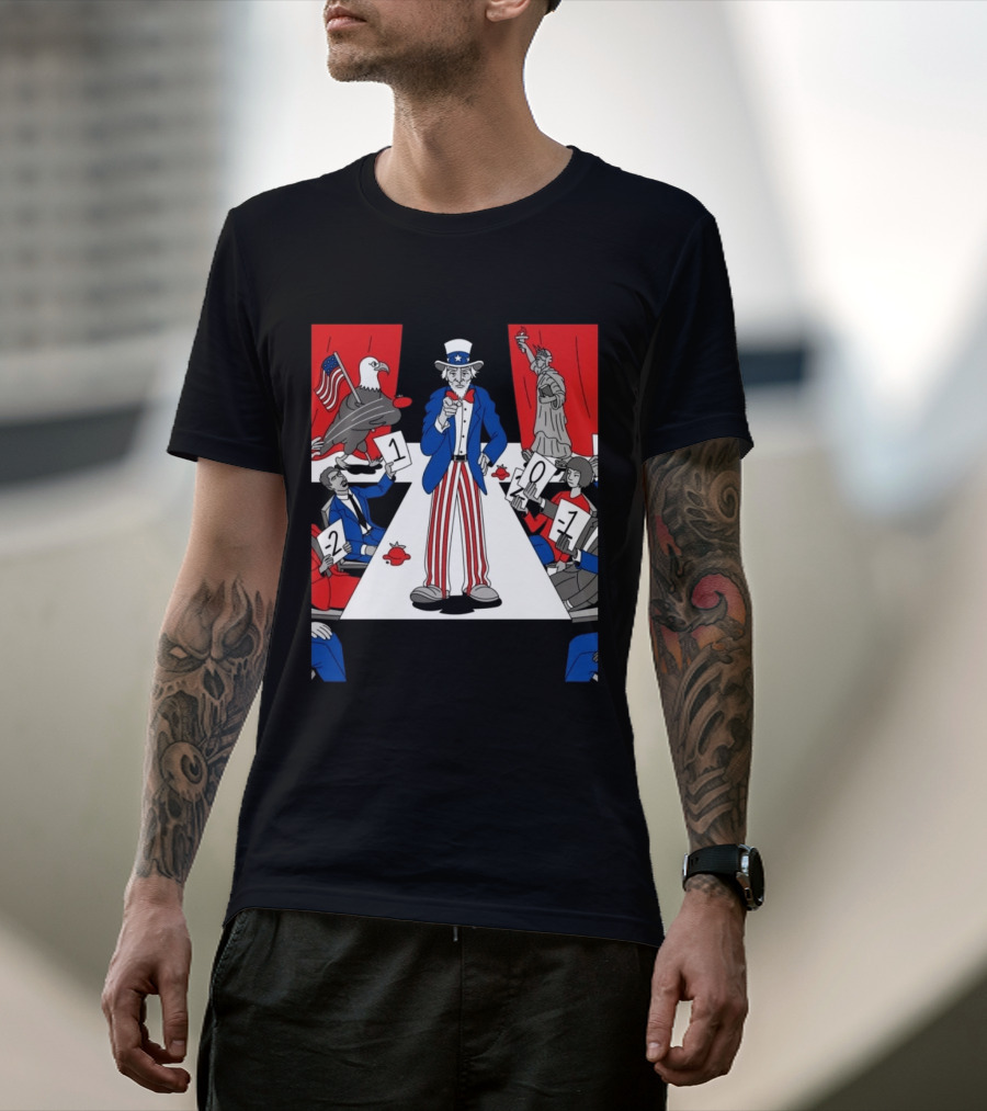 Uncle Sam Patriotic Symbol With Statue Of Liberty And American Eagle Political Commentary T-Shirt