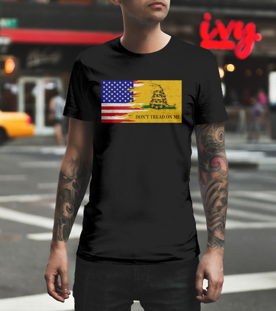 Don't Tread On Me American Flag Gadsden Snake T-Shirt
