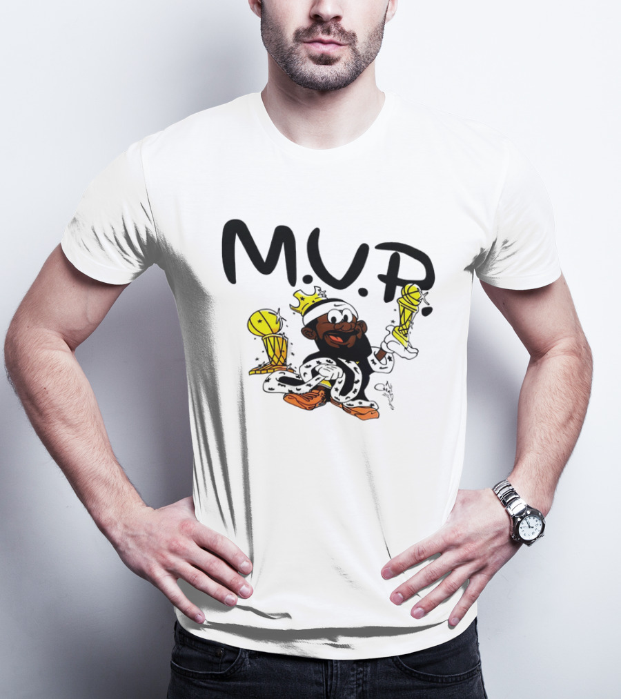 Lebron James MVP Cartoon With Trophy And Crown Lakers Basketball Bubble Boy T-Shirt