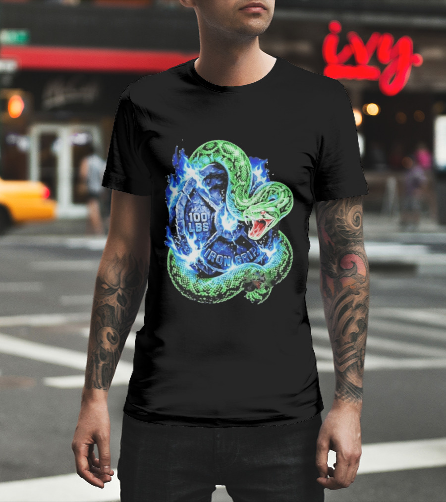 100 Lbs Iron Grip Snake With Lightning And Dumbbell T-Shirt
