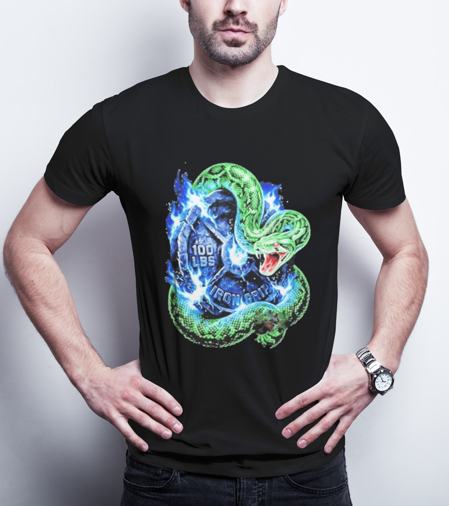 100 Lbs Iron Grip Snake With Lightning And Dumbbell T-Shirt