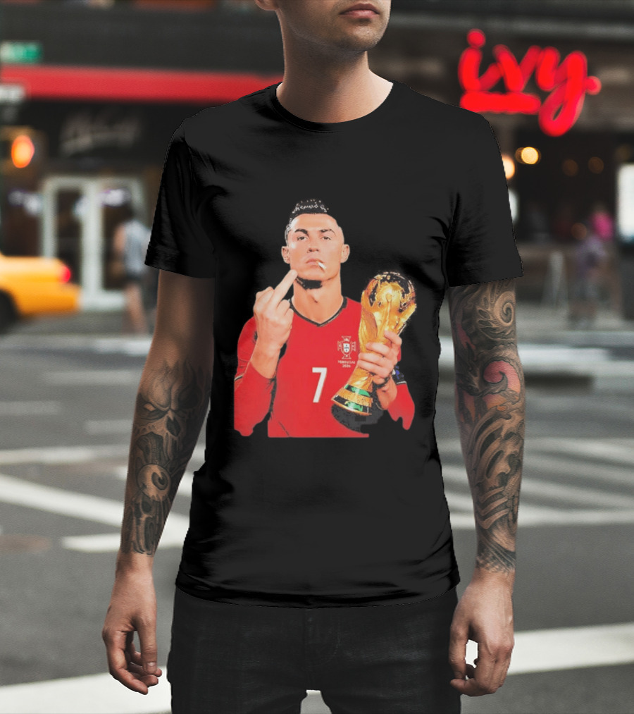 Cristiano Ronaldo Portugal 7 Middle Finger World Cup Trophy T-Shirt