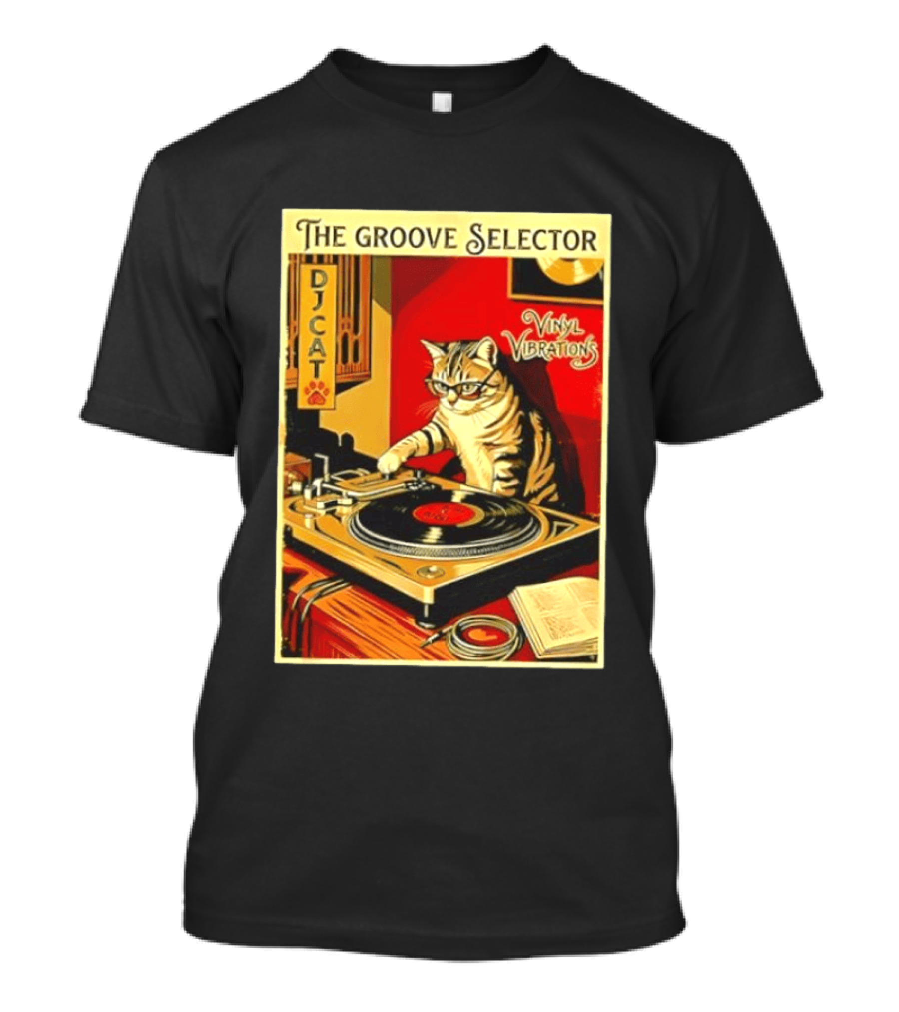 The Groove Selector DJ Cat Vinyl Vibrations Turntable Music Lover T-Shirt
