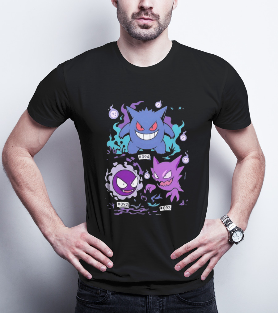 Gengar Haunter Gastly Pokemon Evolution Line 094 092 093 T-Shirt