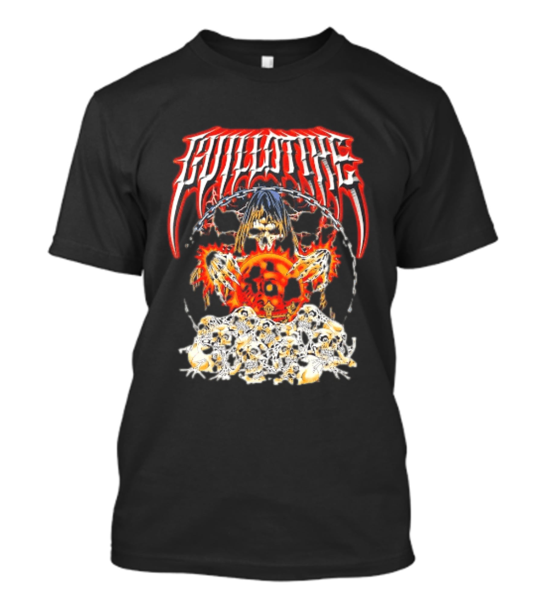 Guillotine Grim Reaper Crystal Ball Skulls Fiery Chains T-Shirt
