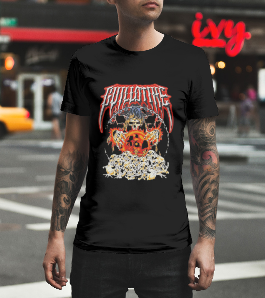Guillotine Grim Reaper Crystal Ball Skulls Fiery Chains T-Shirt