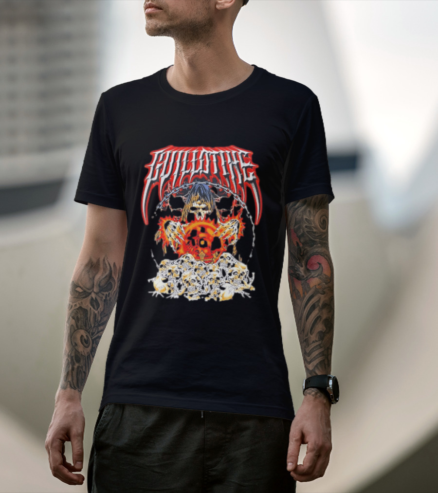 Guillotine Grim Reaper Crystal Ball Skulls Fiery Chains T-Shirt