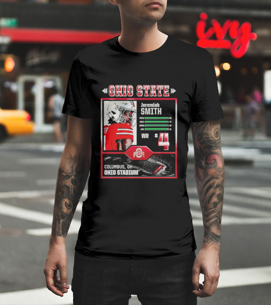 Ohio State Buckeyes Jeremiah Smith Columbus Football Ohio Stadium Number 4 T-Shirt