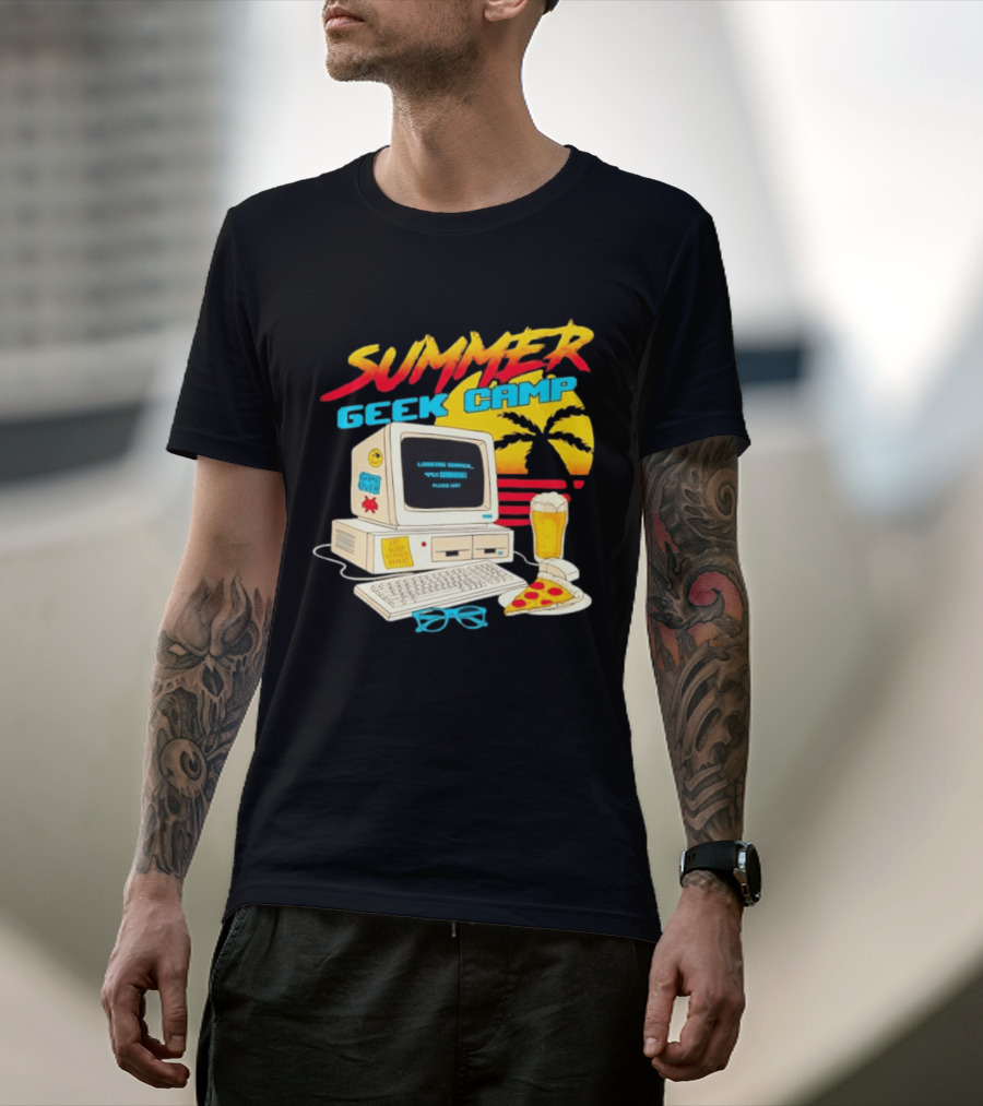 Summer Geek Camp Eat Sleep Code Repeat Loading Computer Pizza Beer T-Shirt