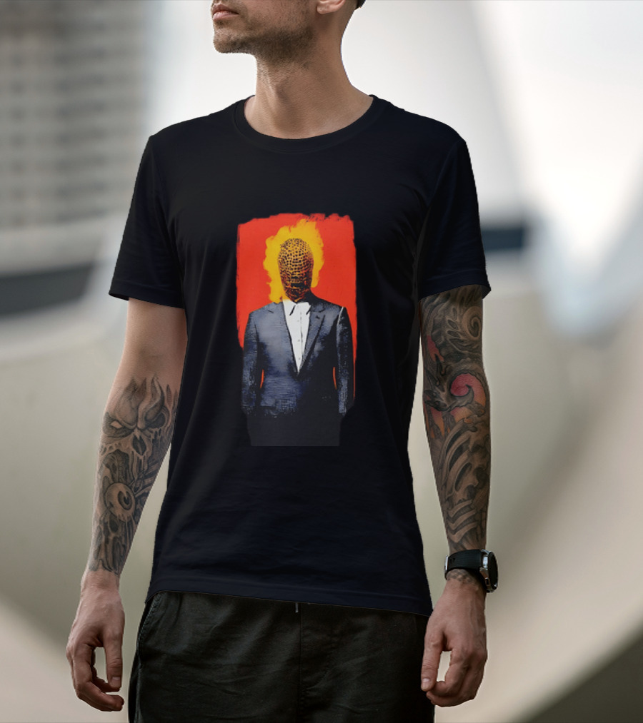 Ignition Man In Tuxedo With Fiery Head On Bold Red T-Shirt